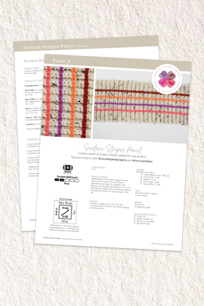 Surface Stripes Panel Crochet Pattern - Crimson & Clever